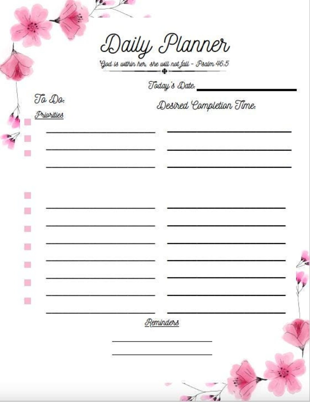 Floral Daily Planning Sheet- Download and Print - Etsy