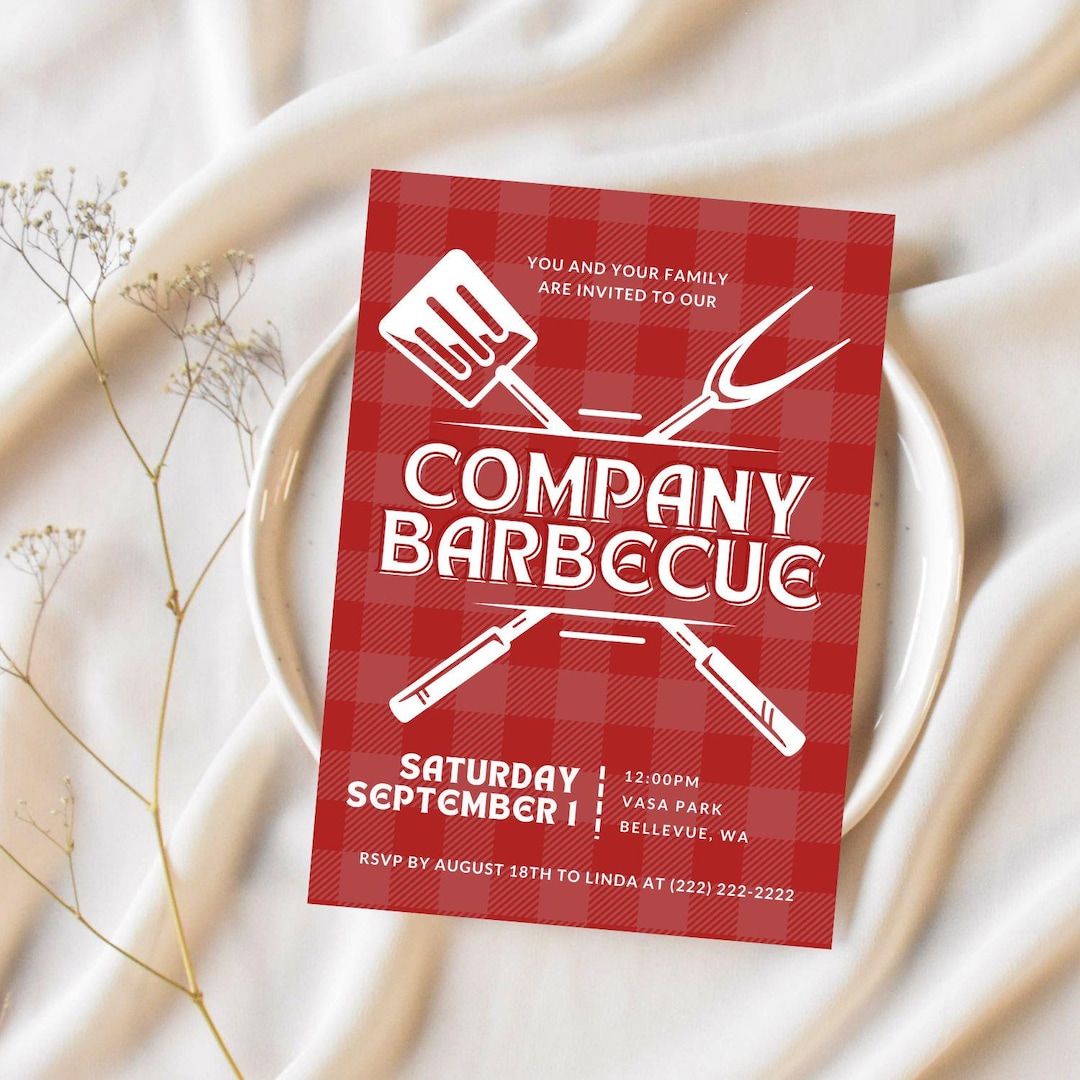 Company Picnic Invitation Barbeque Backyard Party Invite Editable BBQ ...
