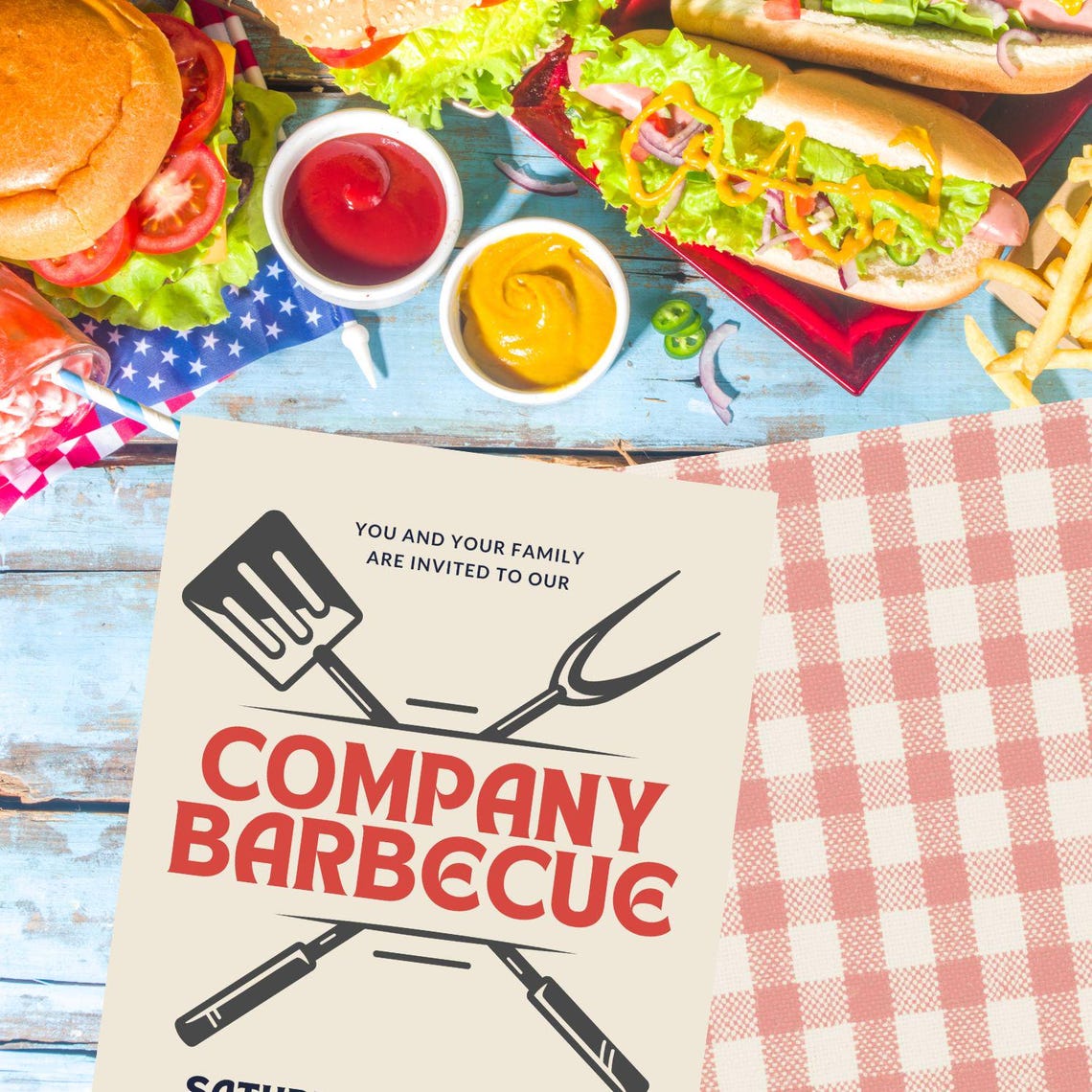 Company Picnic Invitation Barbeque Backyard Party Invite Editable BBQ ...