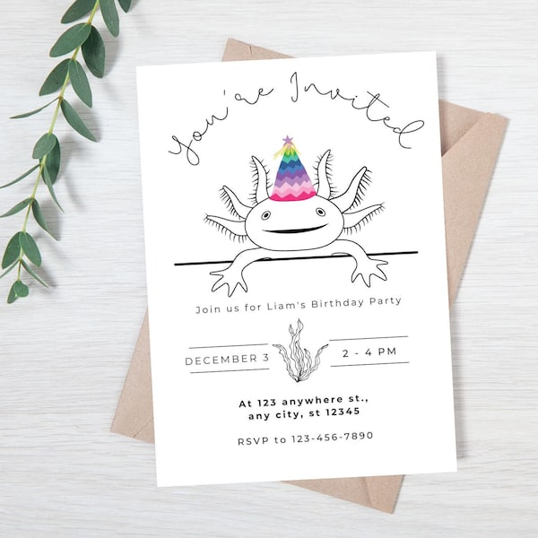 Axolotl Invitation Template for Kids Birthday Instant Download Editable ...