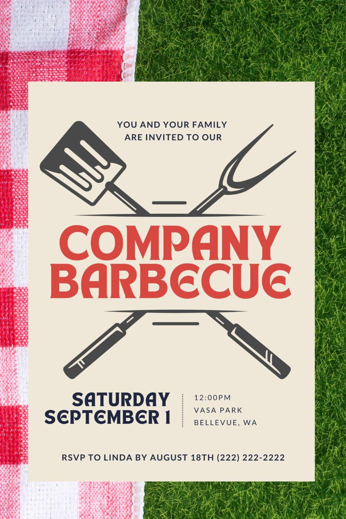 Company Picnic Invitation Barbeque Backyard Party Invite Editable BBQ ...