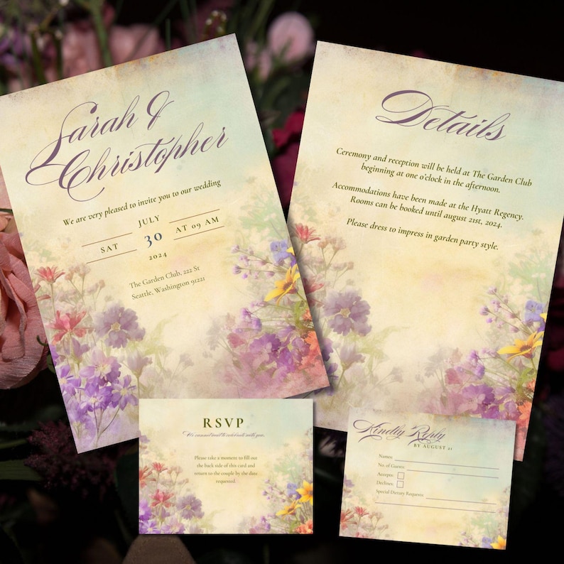 Fairytale Princess Wedding Invitation Floral Invite Bundle With RSVP ...