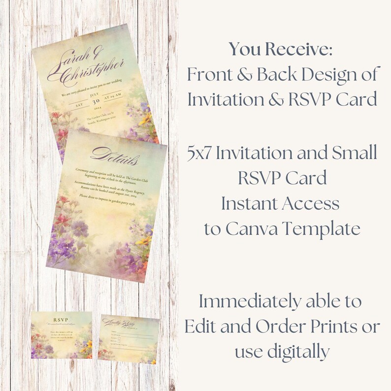 Fairytale Princess Wedding Invitation Floral Invite Bundle With RSVP ...