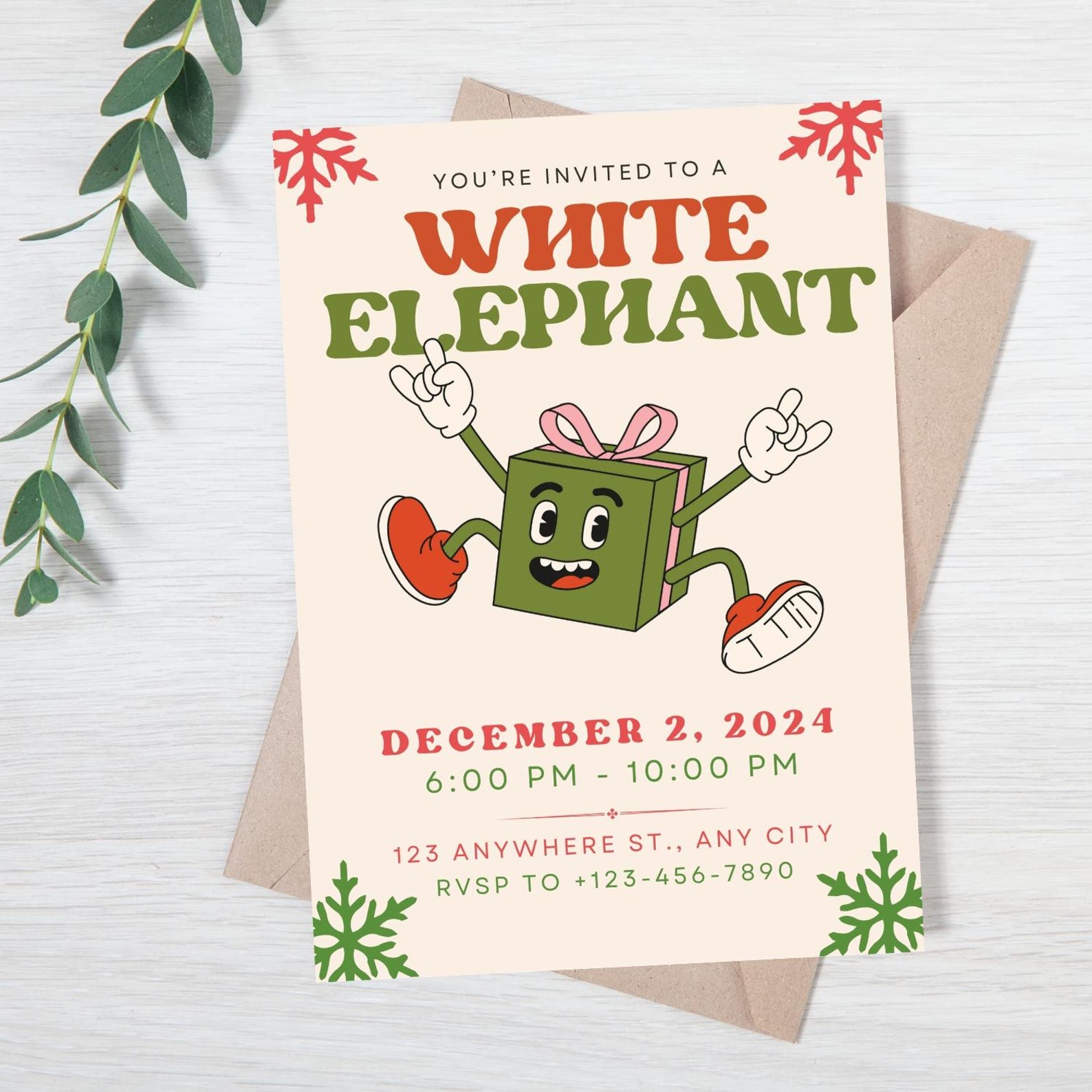 White Elephant Potluck Party Invitation Digital Download Holiday Party ...