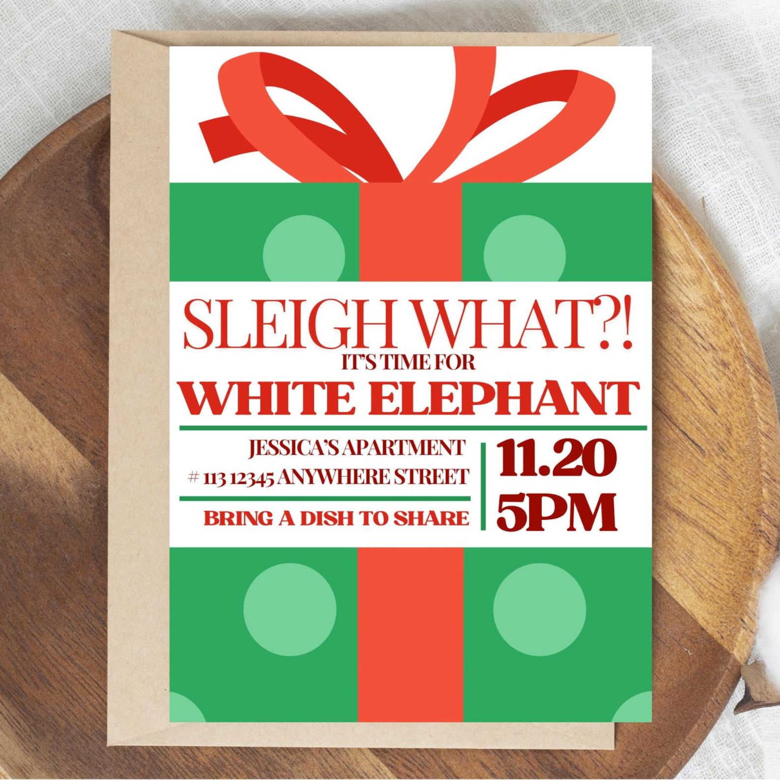 White Elephant Potluck Christmas Party Invitation Template for Holiday ...