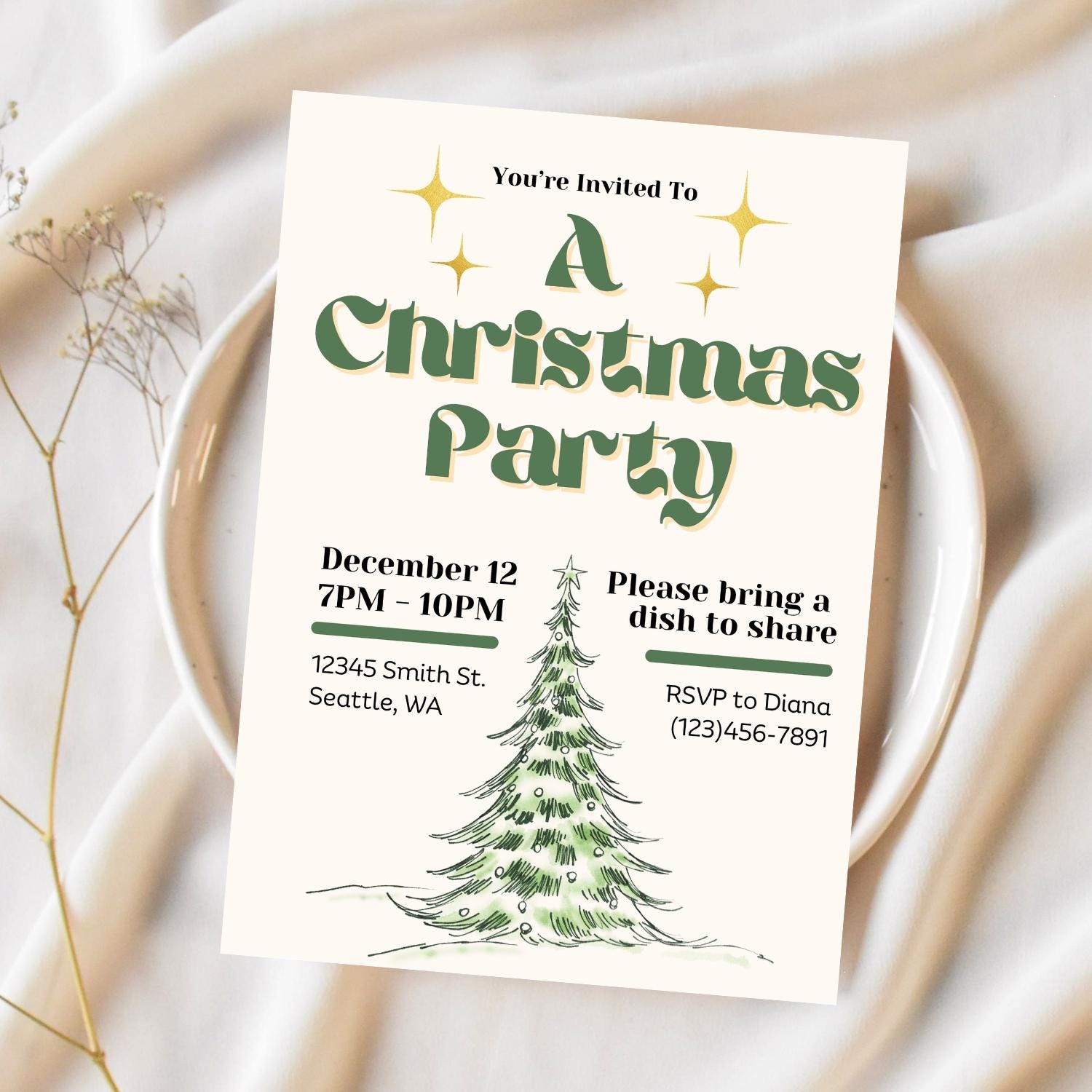 Christmas Party Invitation, Holiday Party Invitation Template, Editable ...