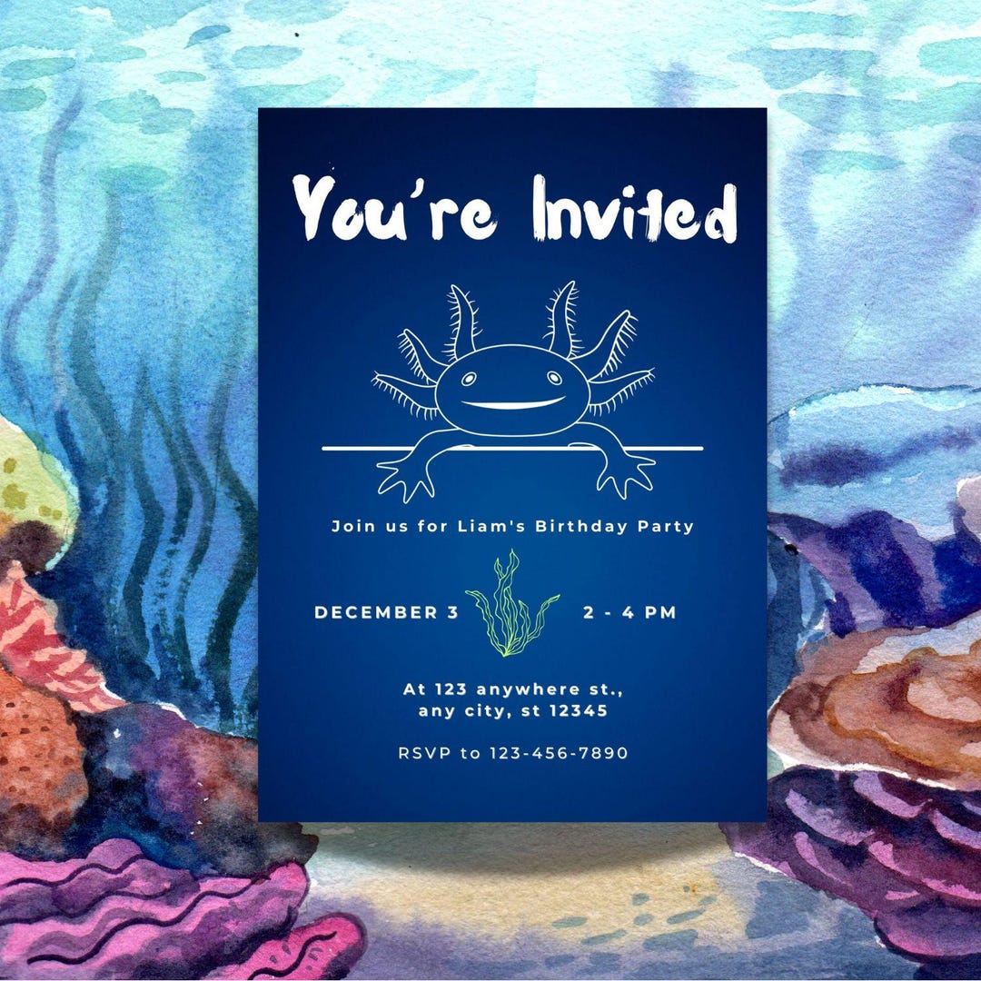 Editable Axolotl Invitation Template Under the Sea Birthday Invitation ...