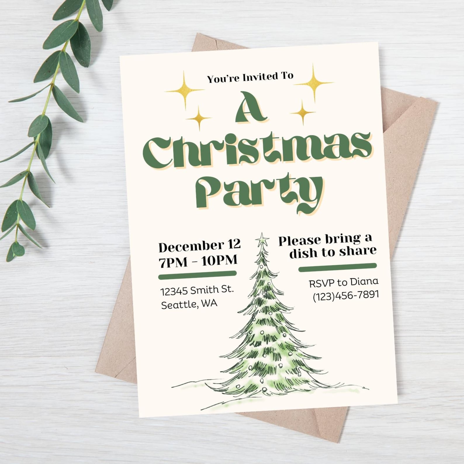 Christmas Party Invitation, Holiday Party Invitation Template, Editable ...
