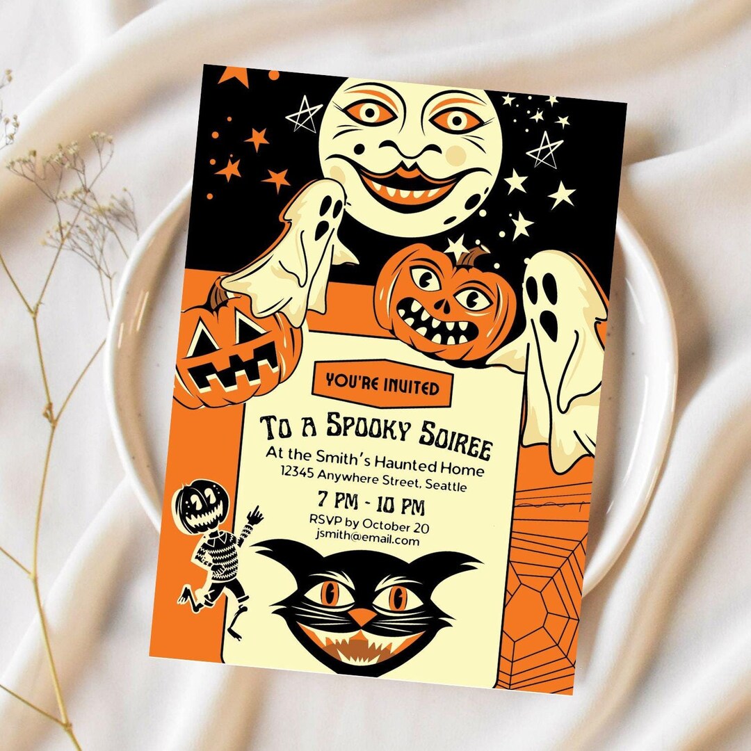 Halloween Party Invitation Template Spooky Soiree Halloween Party ...