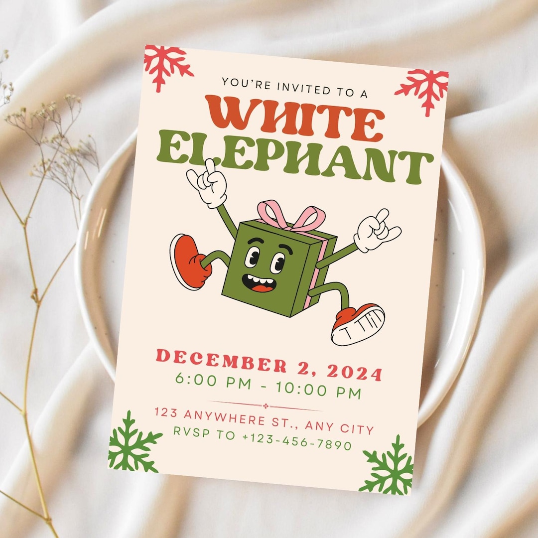 White Elephant Potluck Party Invitation Digital Download Holiday Party ...