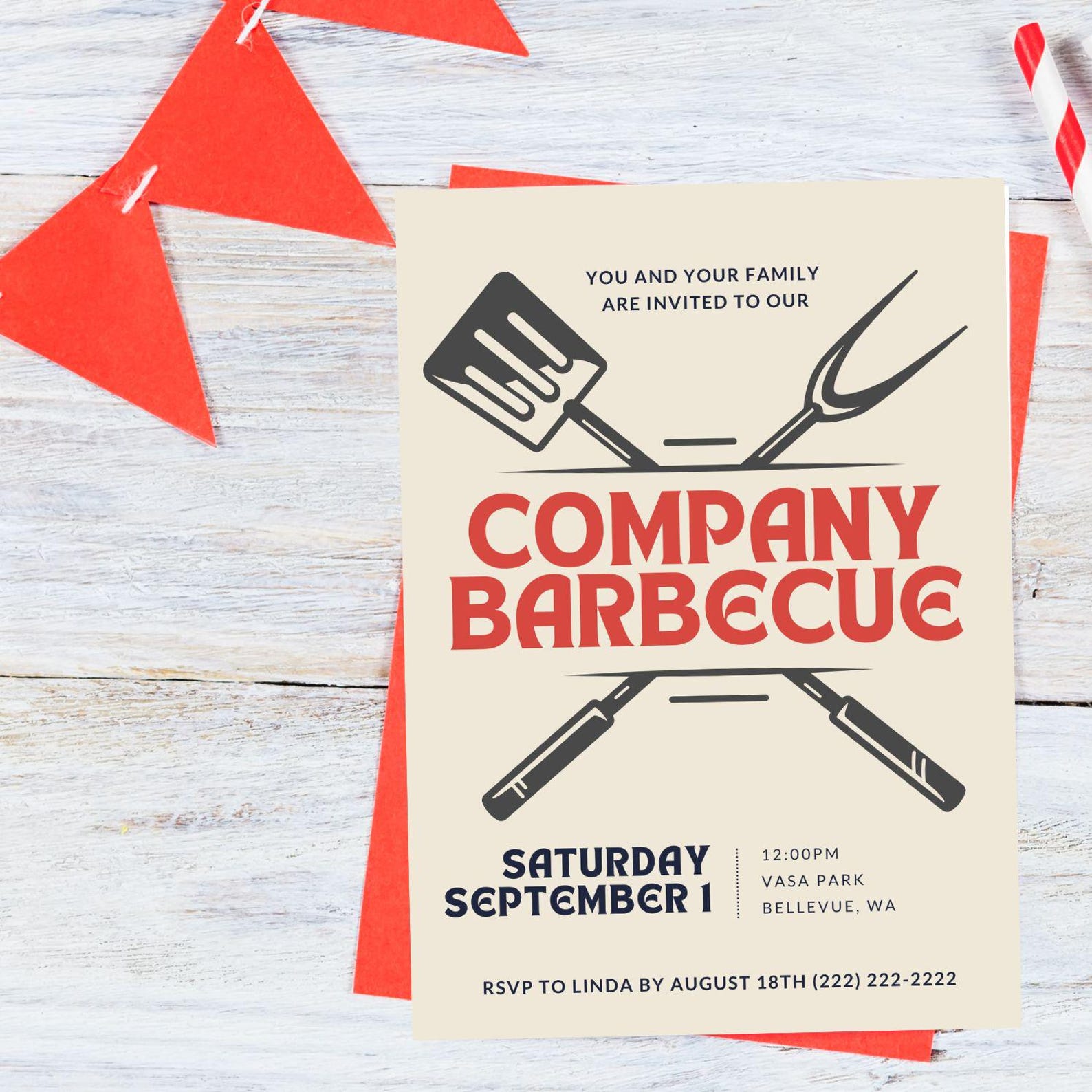 Company Picnic Invitation Barbeque Backyard Party Invite Editable BBQ ...