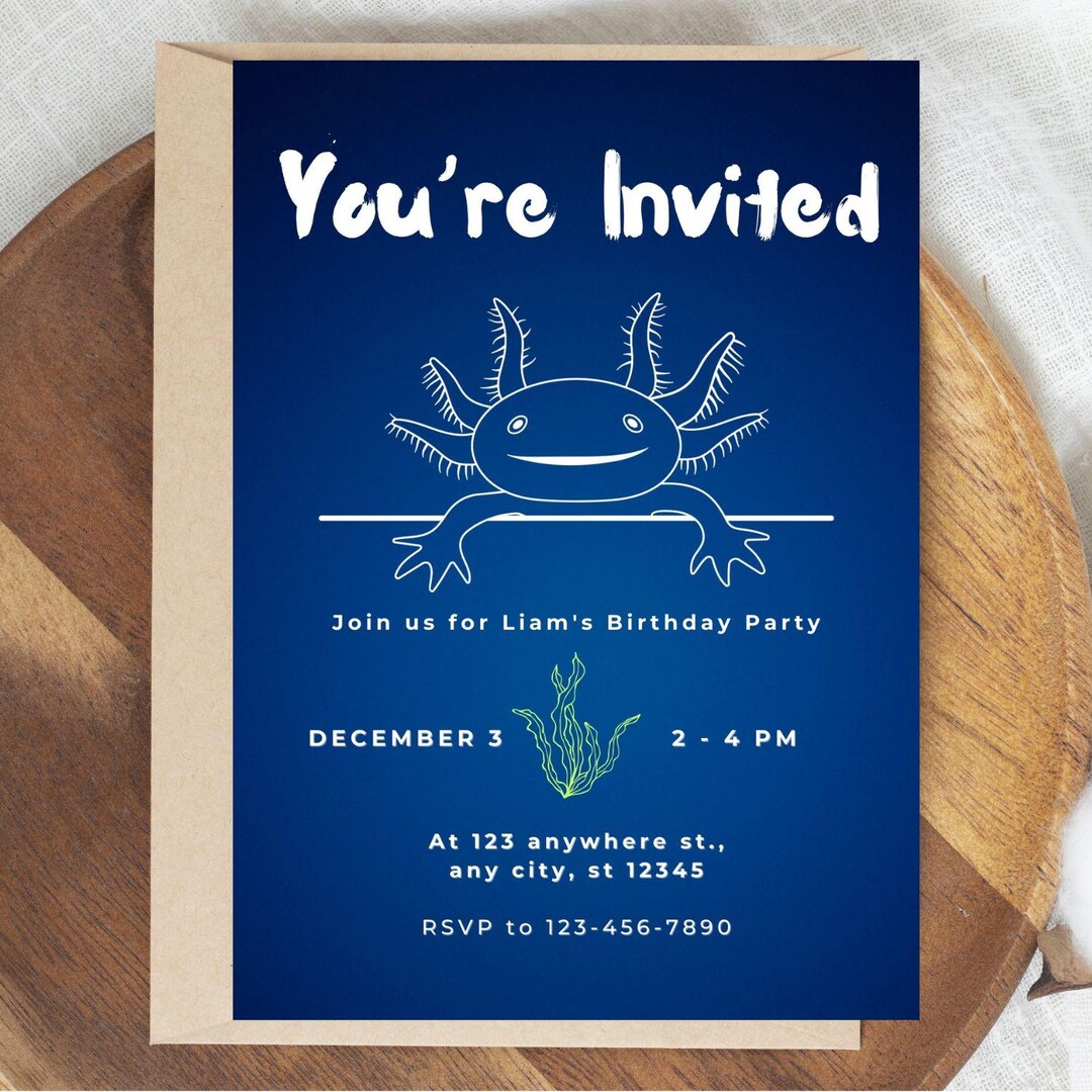 Plantilla de invitación de axolotl para cumpleaños de niños Descarga ...