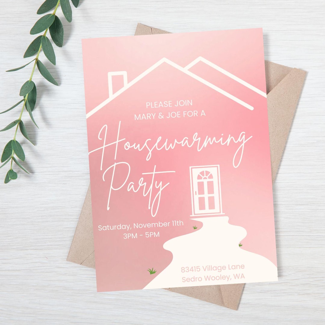 Editable Housewarming Invitation for House Warming Party Pink Minimal ...