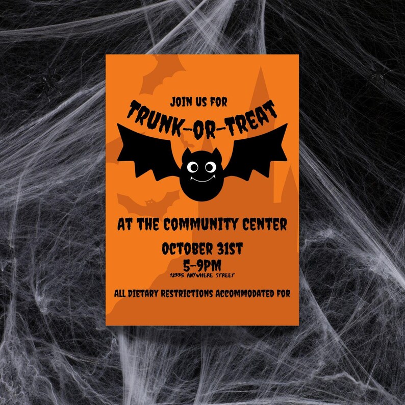 Trunk or Treat Flyer Template Editable Canva Kids Halloween Flyer for ...