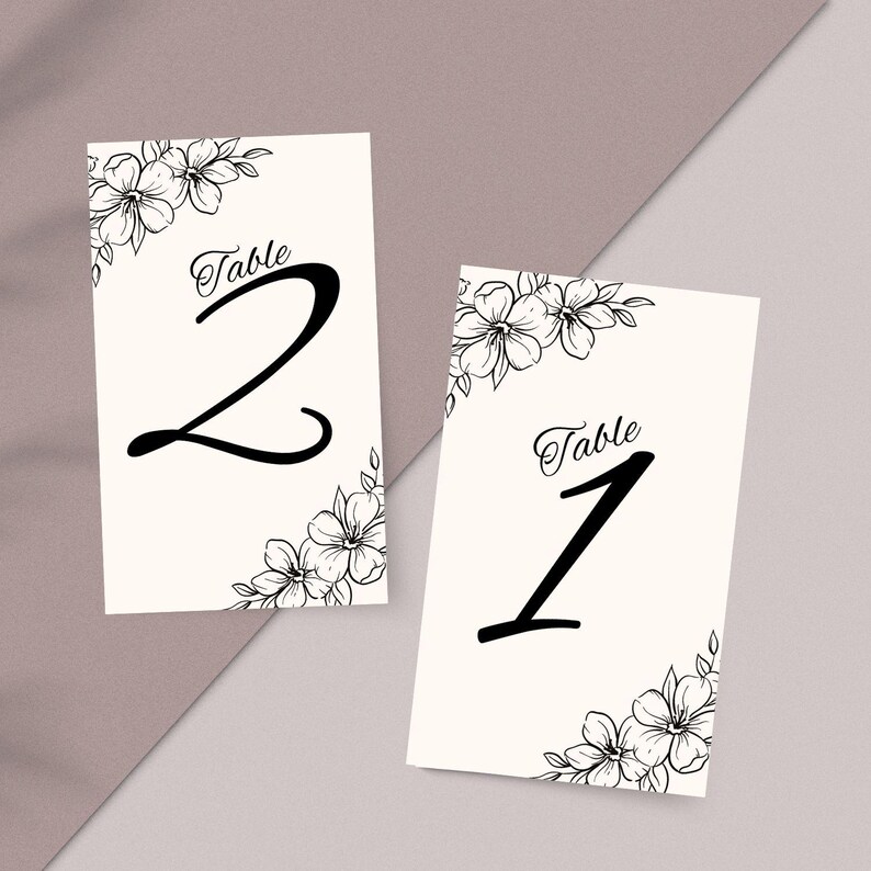Floral Printable Table Numbers Black and White Wedding Table Assignment ...