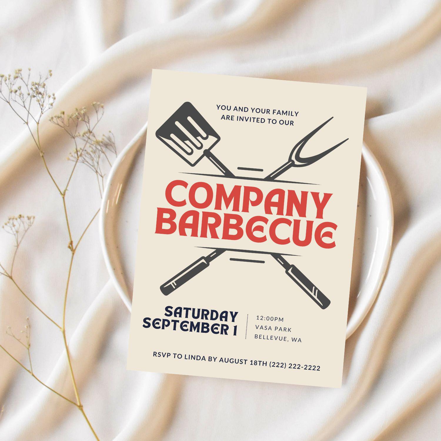 Company Picnic Invitation Barbeque Backyard Party Invite Editable BBQ ...