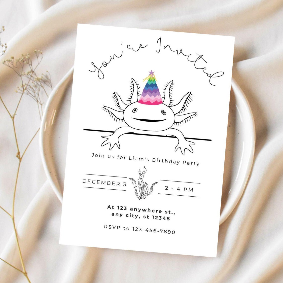 Axolotl Invitation Template for Kids Birthday Instant Download Editable ...