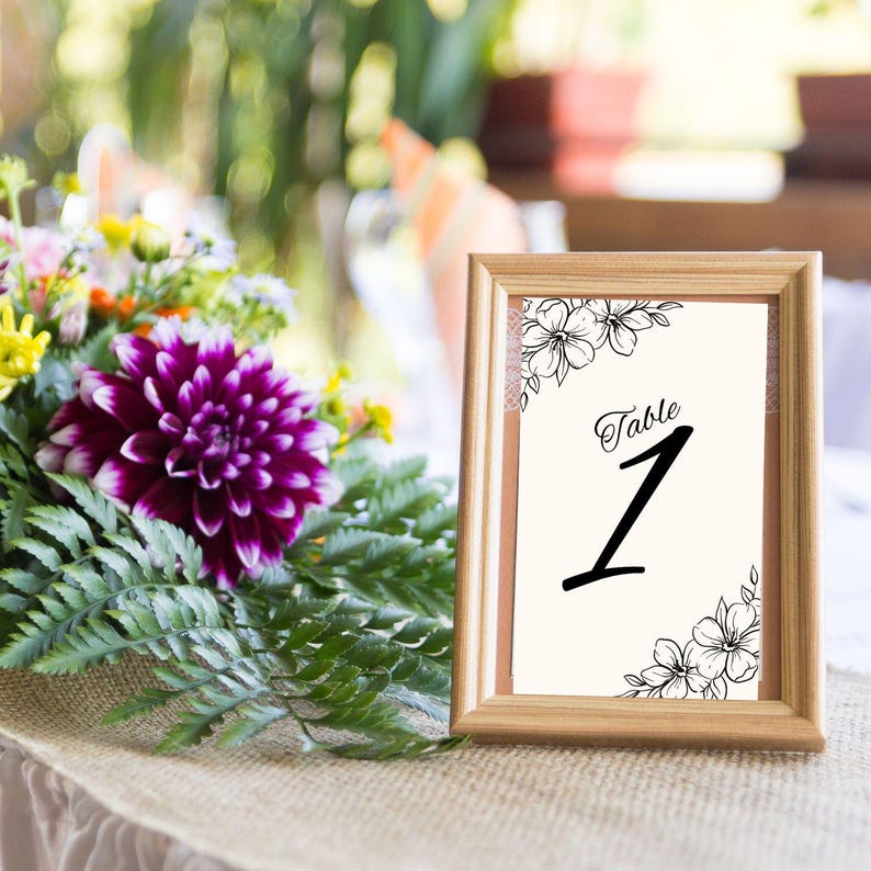 Floral Printable Table Numbers Black and White Wedding Table Assignment ...