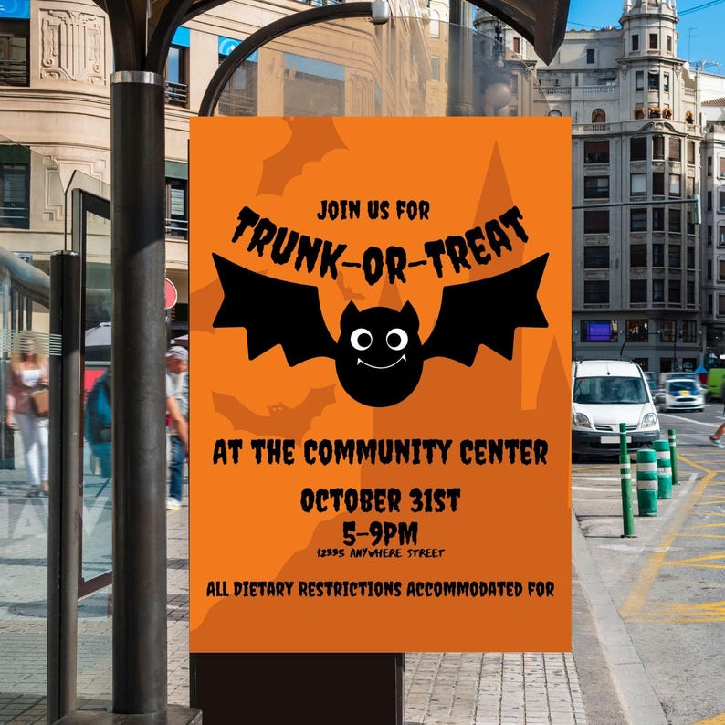 Trunk or Treat Flyer Template Editable Canva Kids Halloween Flyer for ...