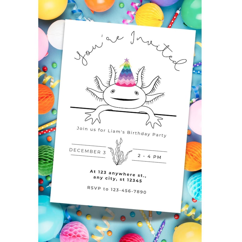 Axolotl Invitation Template for Kids Birthday Instant Download Editable ...