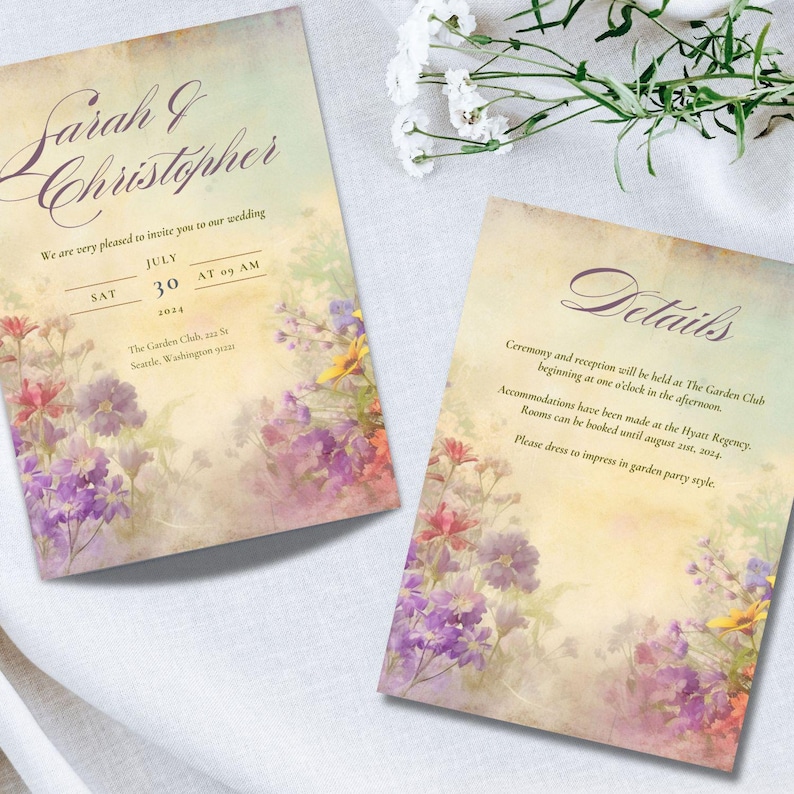 Fairytale Princess Wedding Invitation Floral Invite Bundle With RSVP ...