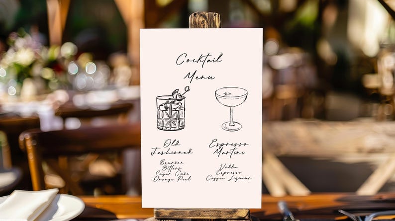 Wedding/ Party Bar Cocktail Menu Sign Canva Editable Digital Download ...