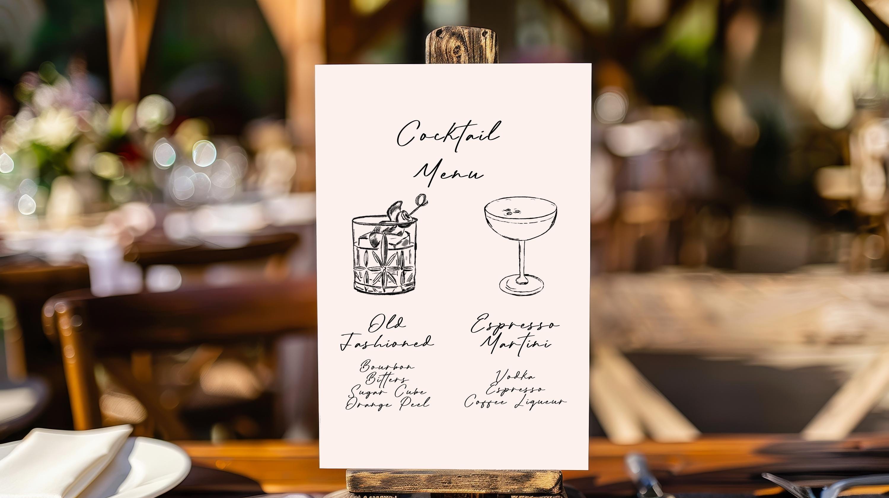 Wedding/ Party Bar Cocktail Menu Sign Canva Editable Digital Download ...