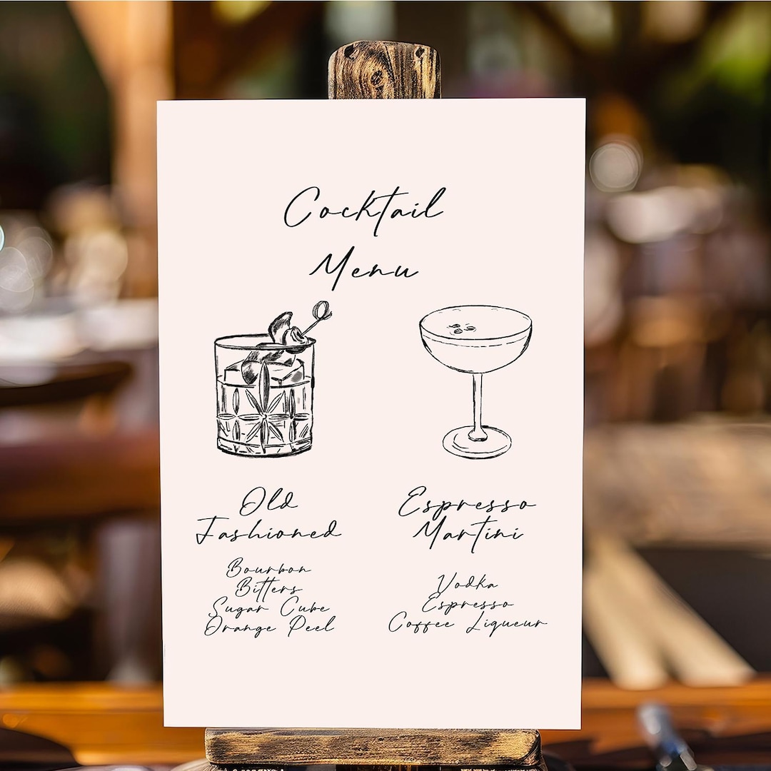 Wedding/ Party Bar Cocktail Menu Sign Canva Editable Digital Download ...