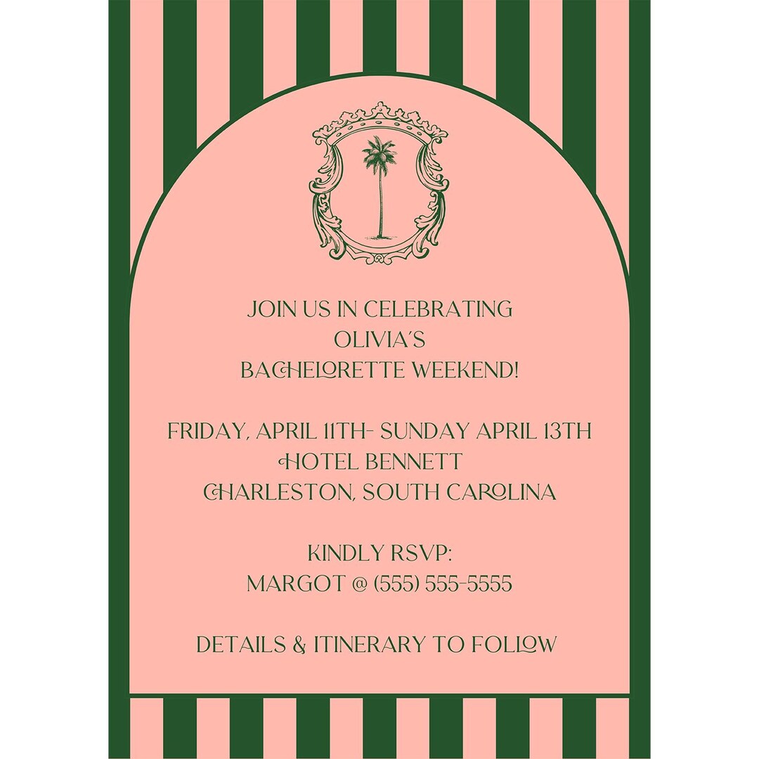 Beverly Hills Hotel-inspired Bachelorette Party Invitation- Editable ...