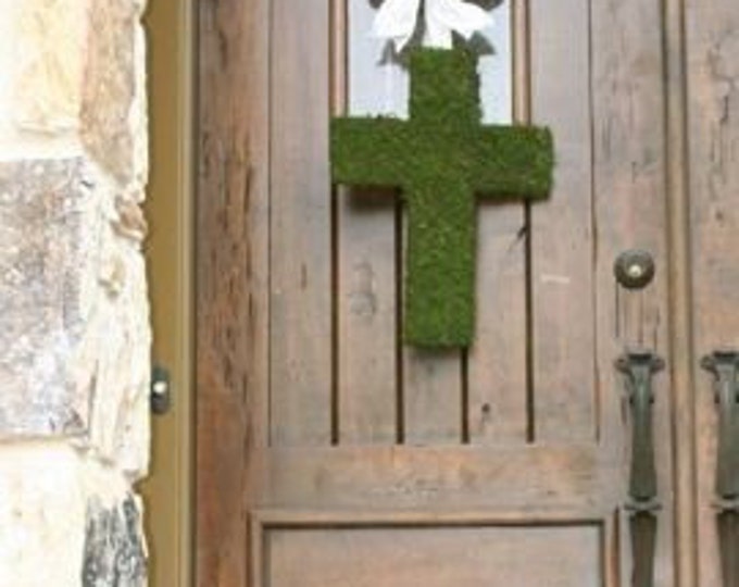 Moss Covered 18 Inch Wooden Cross Door Wreath WEDDING BAPTISM - Etsy