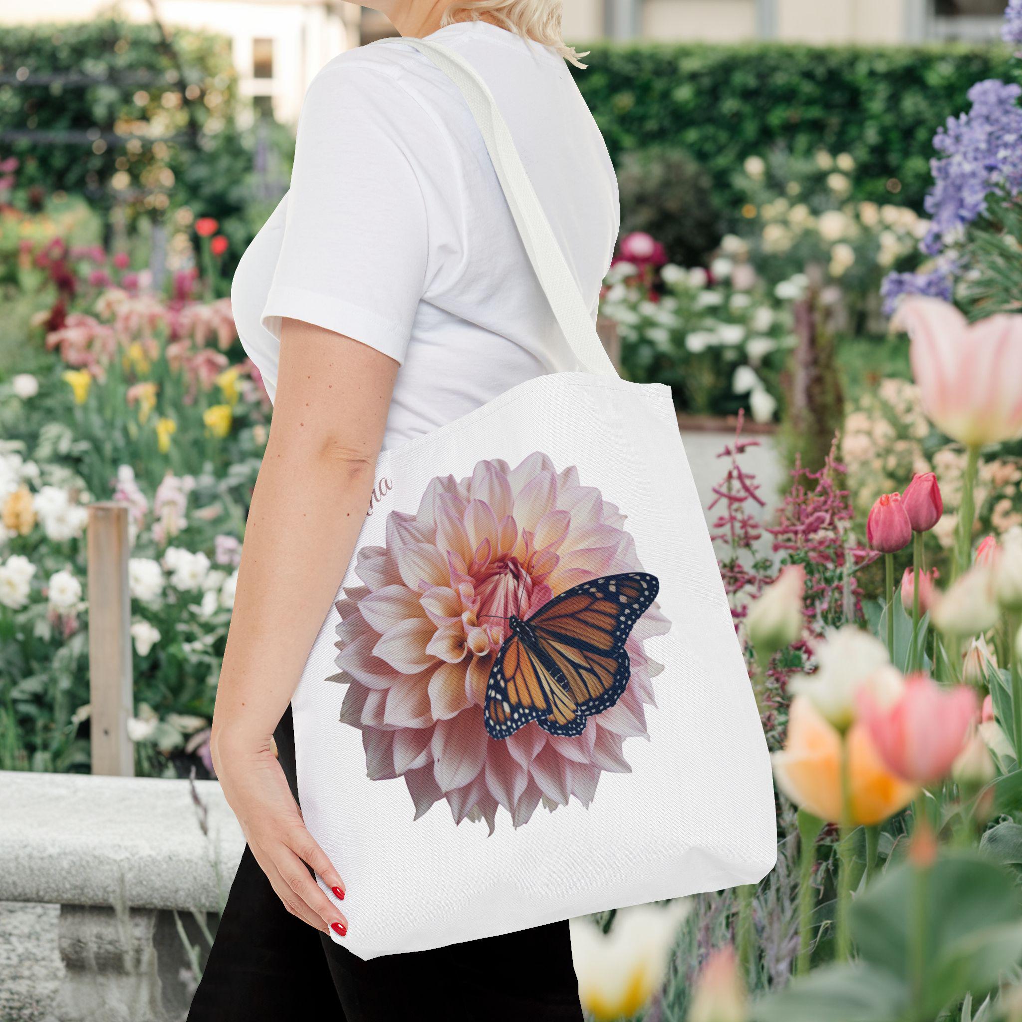 Pale Pink Dahlia and Monarch Butterfly Tote Bag, Floral Tote, Nature ...