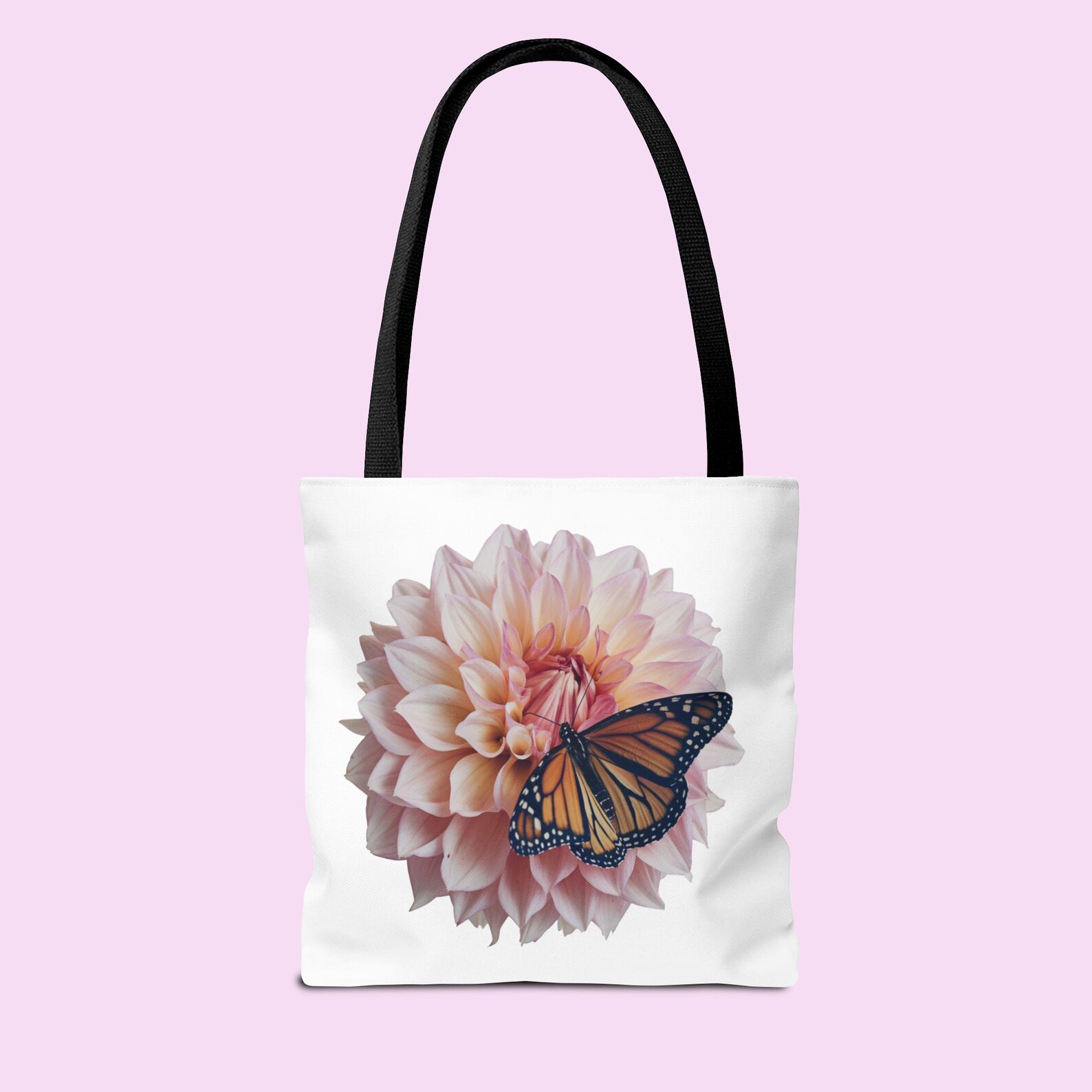 Pale Pink Dahlia and Monarch Butterfly Tote Bag, Floral Tote, Nature ...