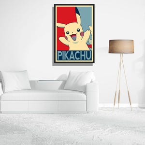 Pikachu Wall Art POSTER or CANVAS Wall Art, Unique Wall Decor, Home ...
