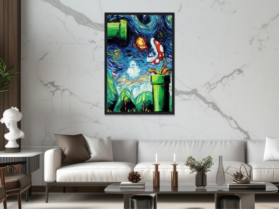 Van Gogh Inspired Mario Wall Art POSTER or CANVAS Wall Art, Unique Wall ...