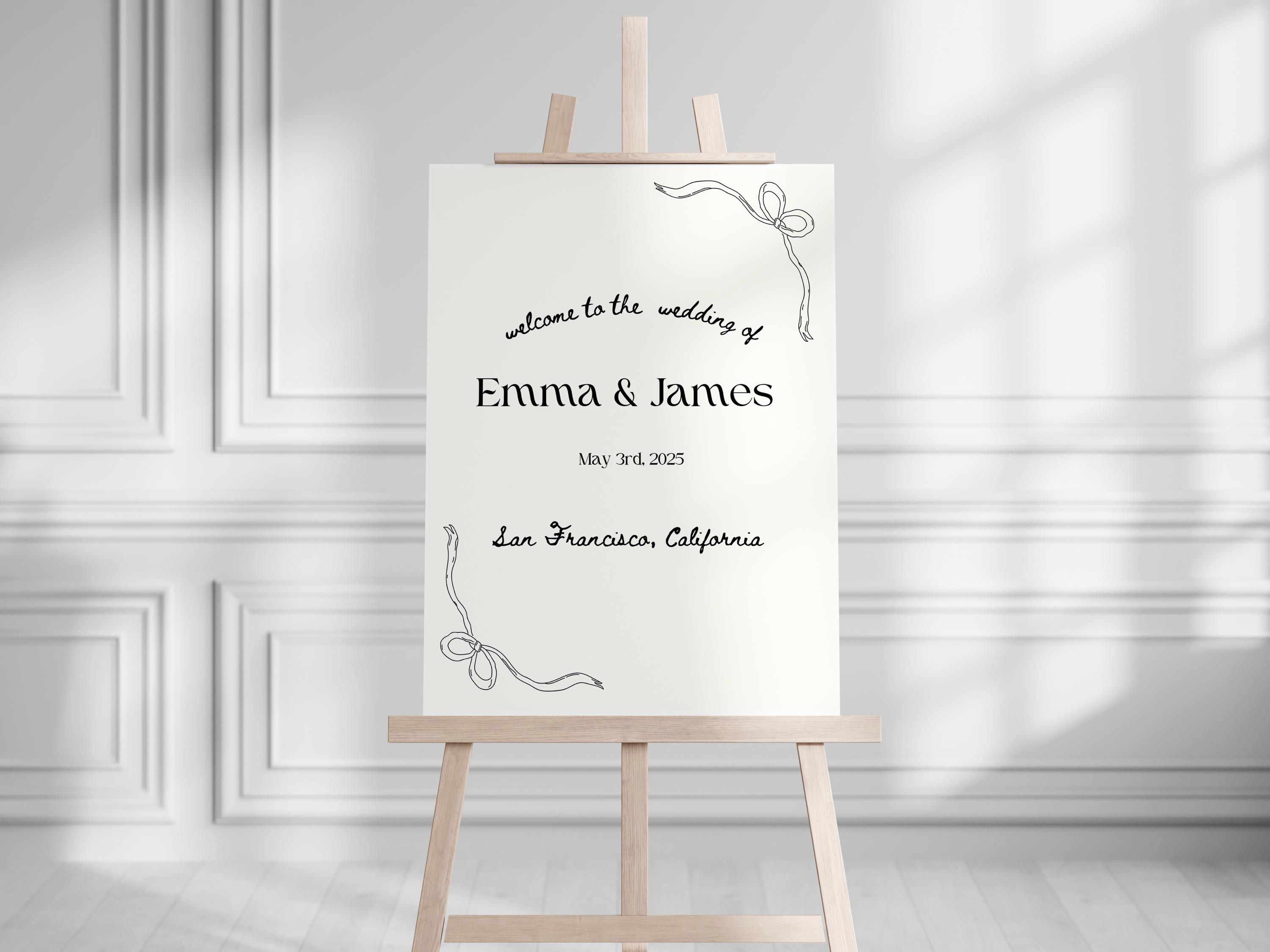 Bow Ribbon Wedding Welcome Sign Template, DIY Welcome Sign Canva, Hand ...