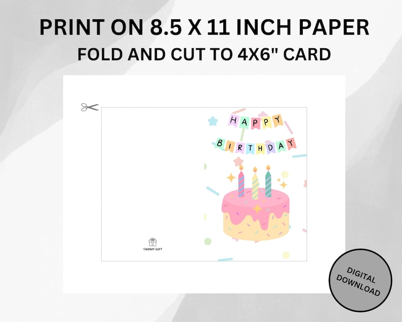 Printable Happy Birthday Card, Birthday Card Downloadable, Cake ...