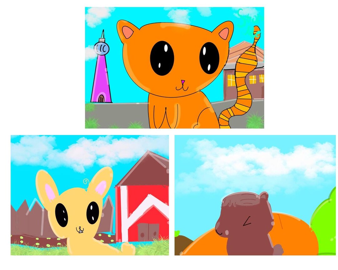 Children's Drawing Adorable Animal Trio, Kids Wall Art Set, Bright ...
