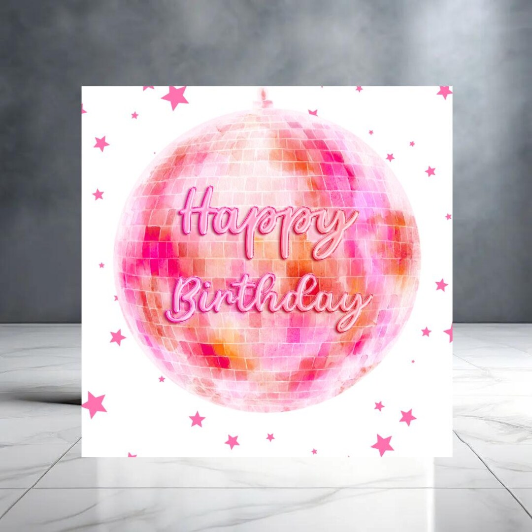 Pink Disco Ball Happy Birthday Card With Stars - Etsy