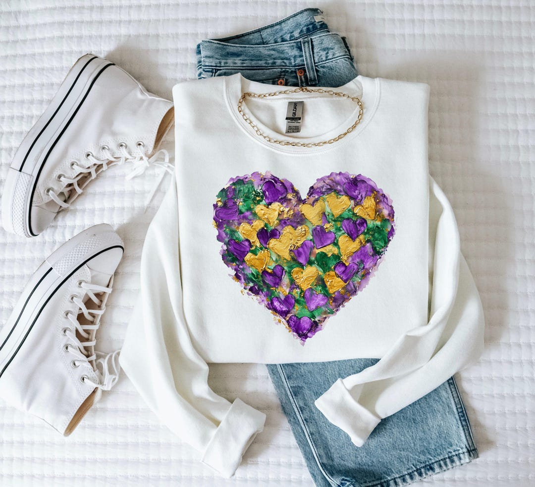 Mardi Gras Sweatshirt, Sequined Heart, Geaux Cup - Etsy