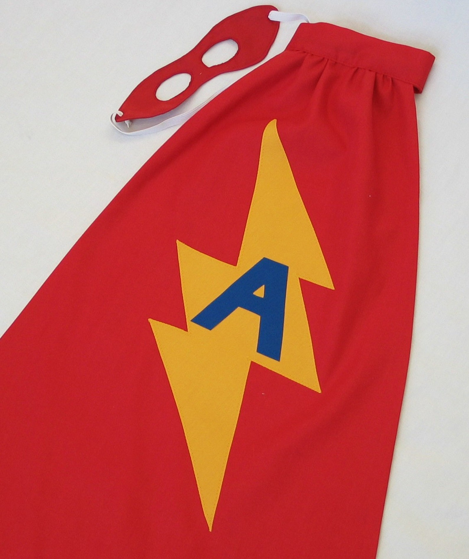 Superhero Red CAPE and Mask Set With PERSONALIZED Lightning Bolt ...