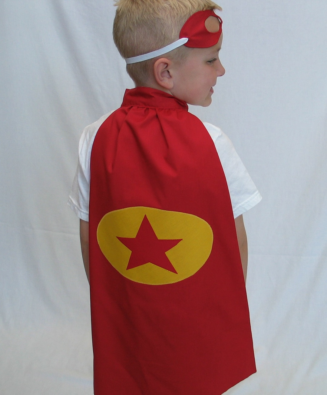 Children's Super Hero Cape and Mask Set - Red and Yellow Star - Word ...