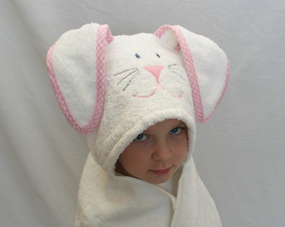 Pink Bunny Rabbit Hooded Bath Towel Pink Gingham Trim - Etsy