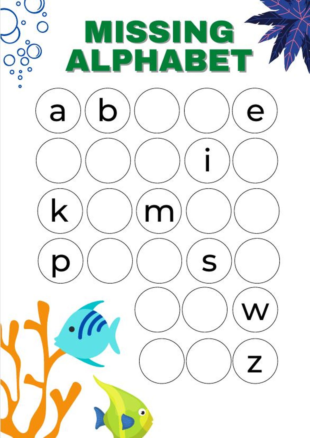 Missing Alphabet Worksheet for Kids (A-Z Fill in the Letters) Printable ...