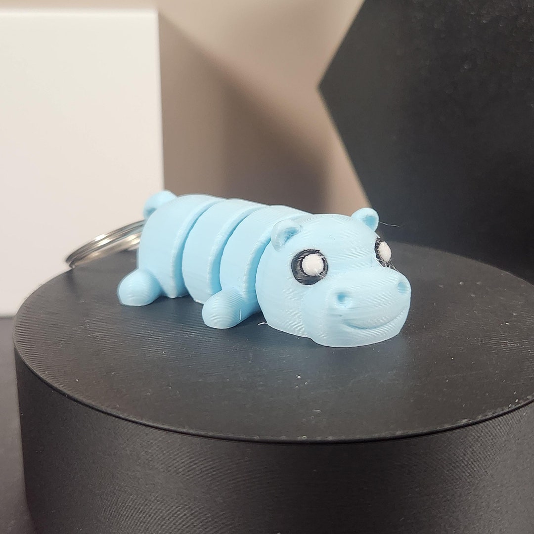 Articulating Hippo Keychain - Blue Color! Flexi Gift, Fidget Toy, PLA ...