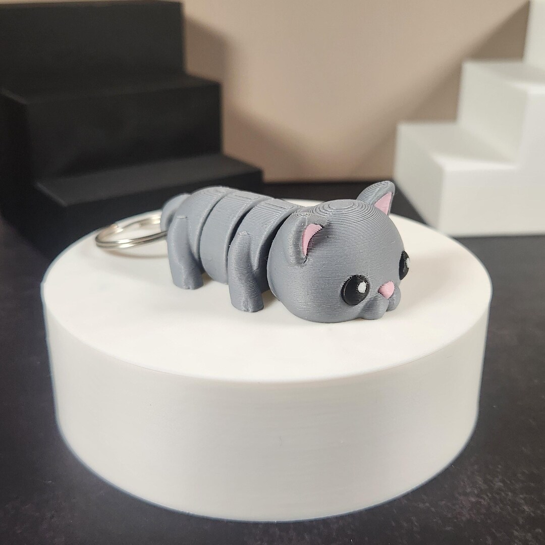Articulating Cat Keychain - Gray Color! Flexi Gift, Fidget Toy, PLA ...