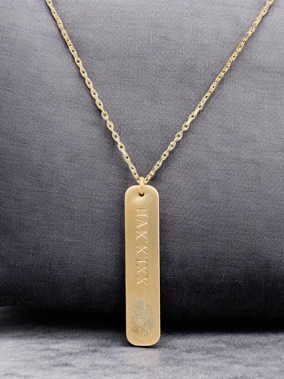 Personalized Fingerprint Bar Necklace Impression Legacy, Name Date Text ...