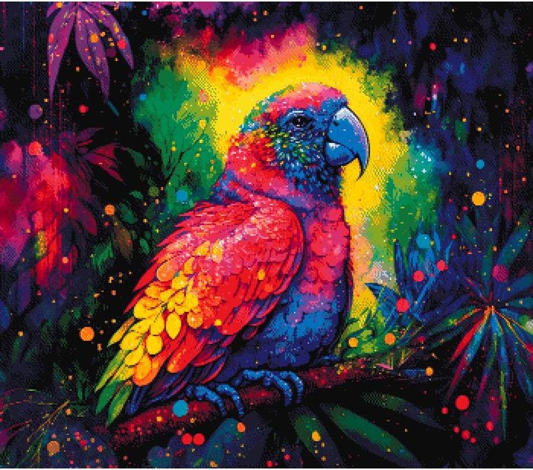 Pattern "color Splat Parrot" Cross Stitch Pattern, 99 Colors, Over ...