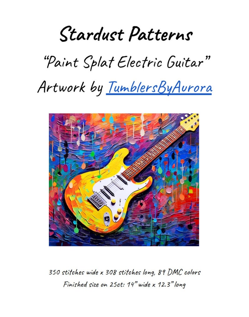 Pattern "paint Splat Electric Guitar" Full-coverage, Cross Stitch ...