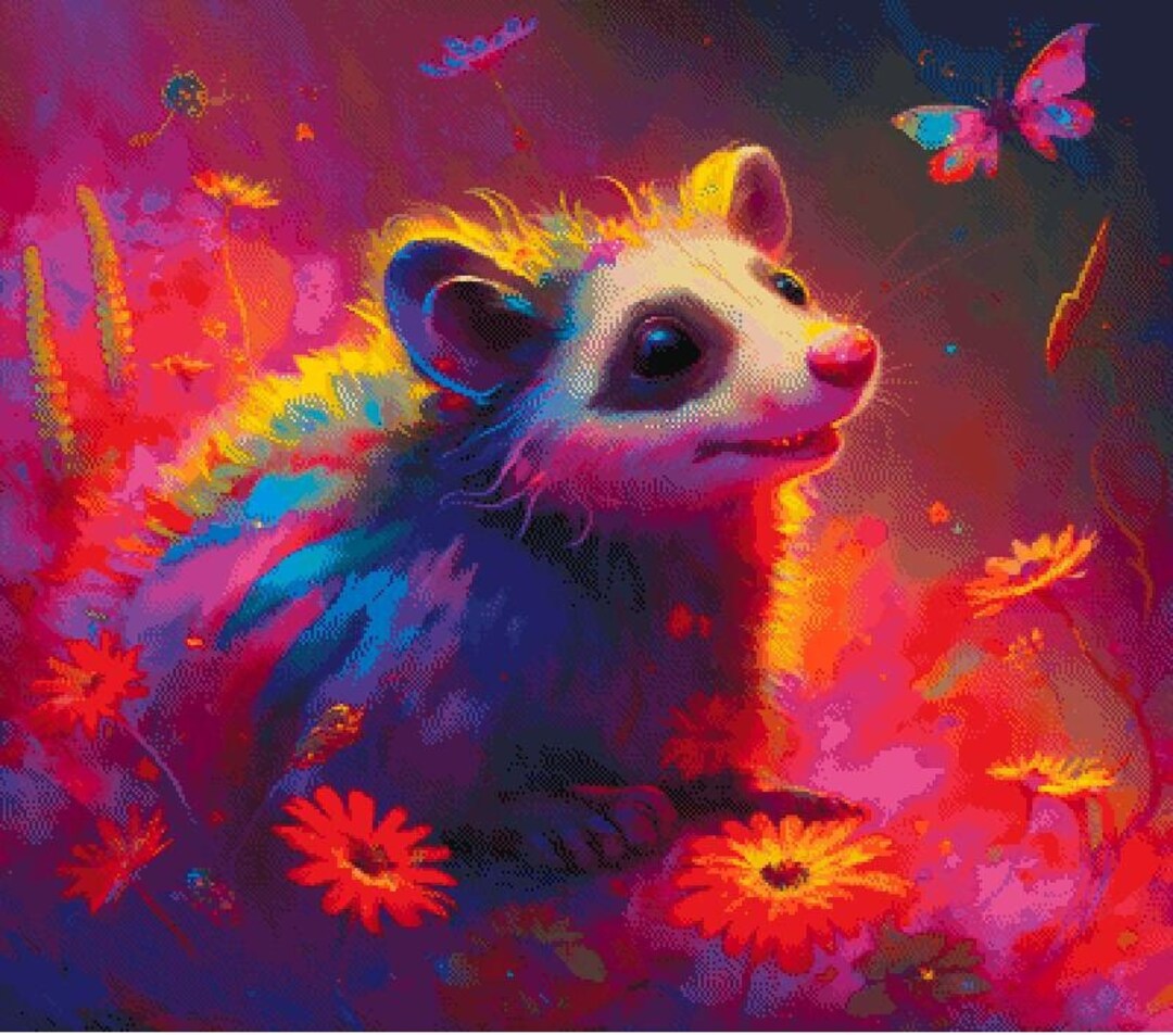 Pattern "vibrant Opossum" Full-coverage, Cross Stitch Pattern, 85 ...