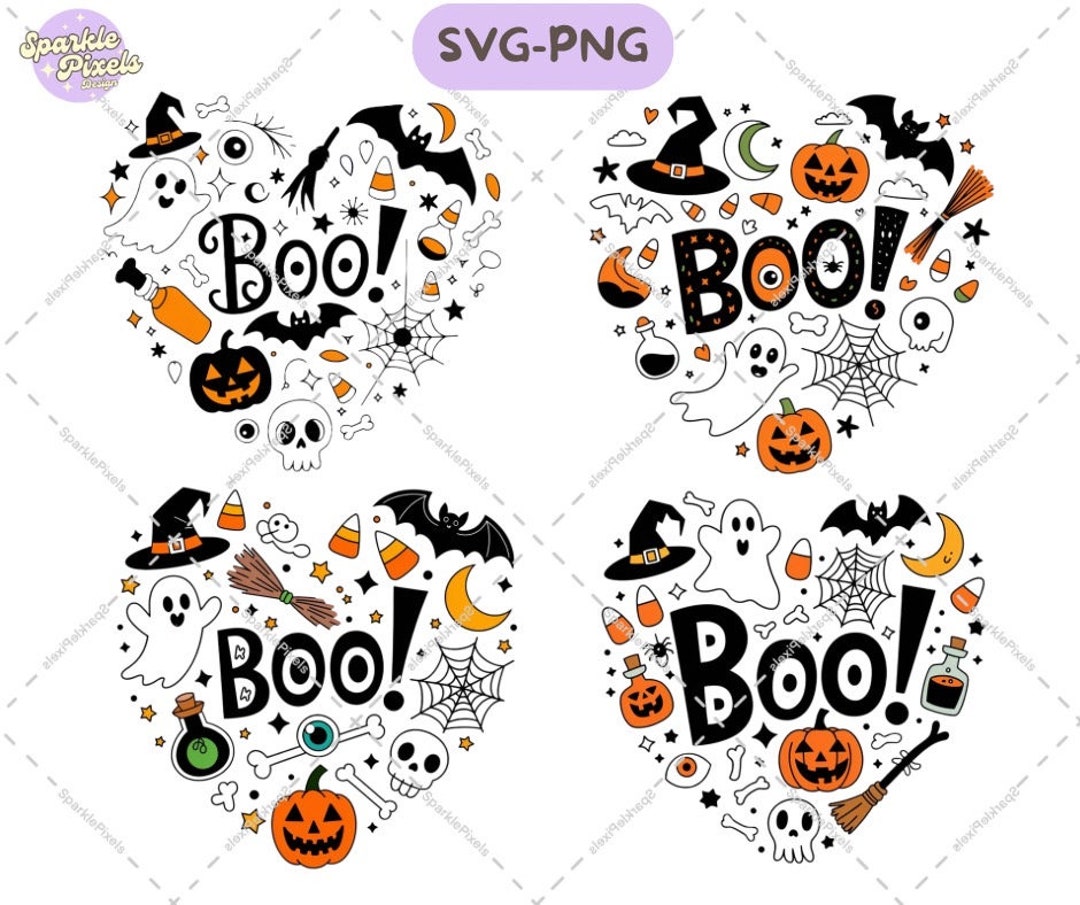 Boo Tiful Heart Svg And Png Whimsical Halloween Ghost Jack Olantern